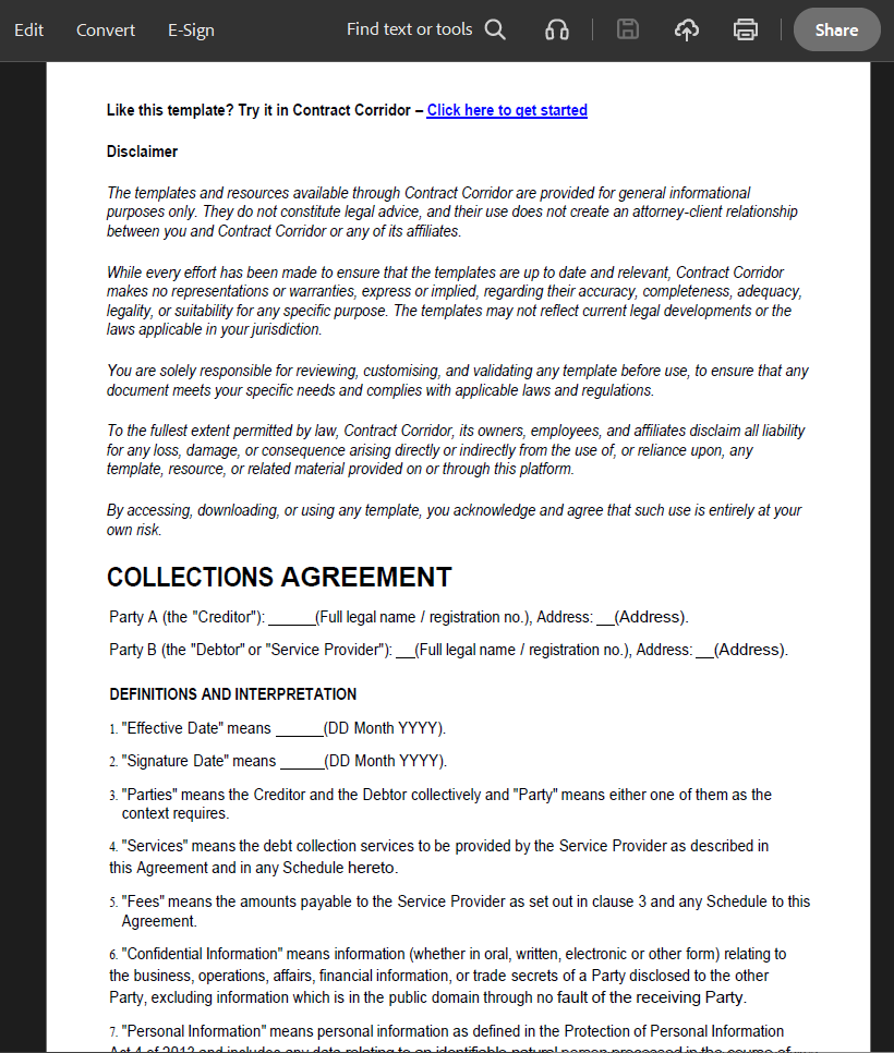 Collections Agreement