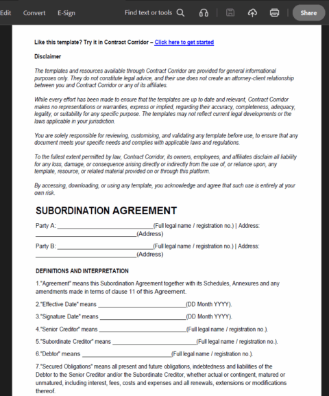 Subordination Agreement